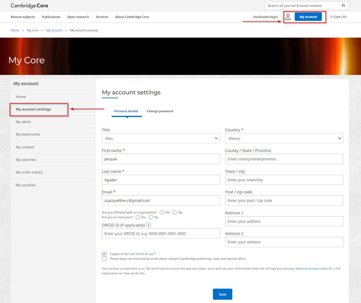 How do I change the email address on my account? – Cambridge Core